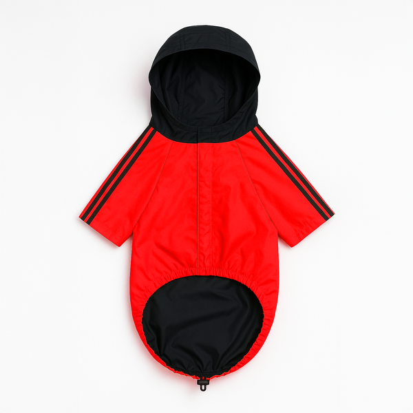 Pawsindia Dog Hooded Raincoat - Red & Black